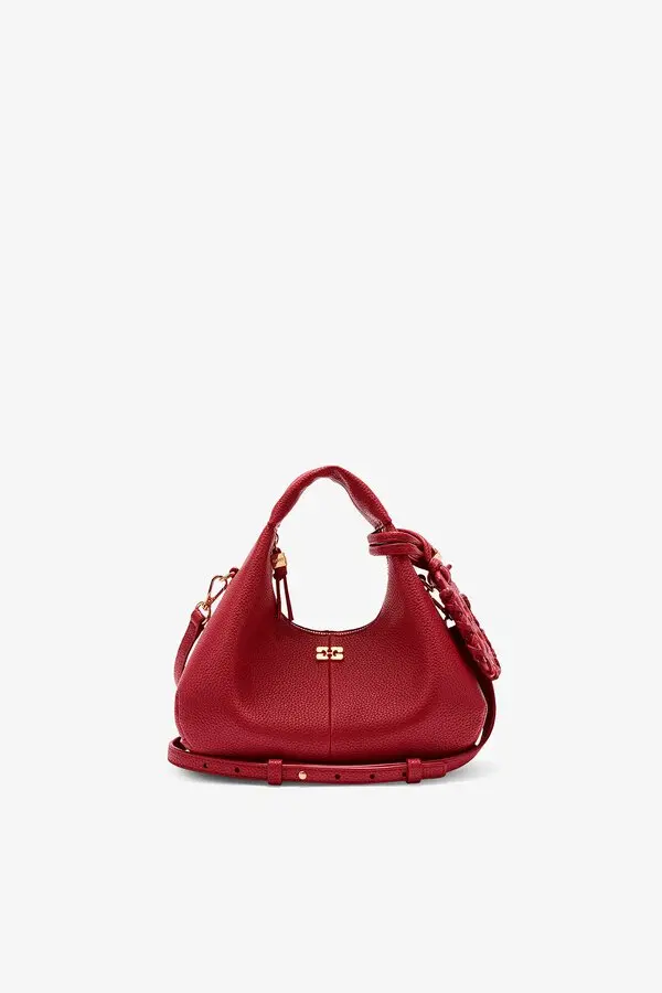 GANNI Grained Mini Hobo Bag - Dark Red