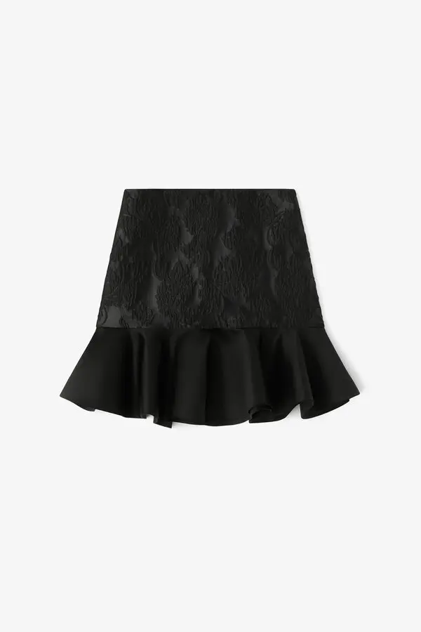 GANNI Satin Cloque Mini Skirt - Black