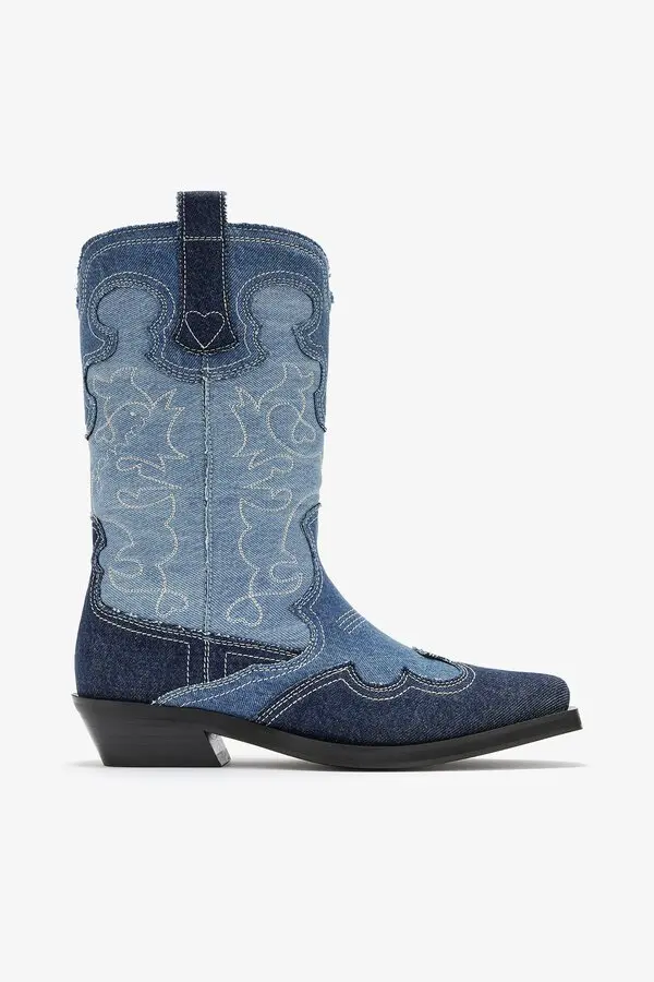 GANNI Mid-shaft Western Boots - Blue