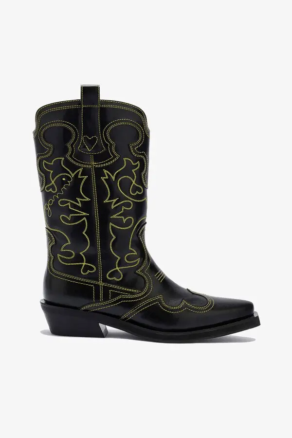 GANNI Mid-shaft Western Boots - Yellow