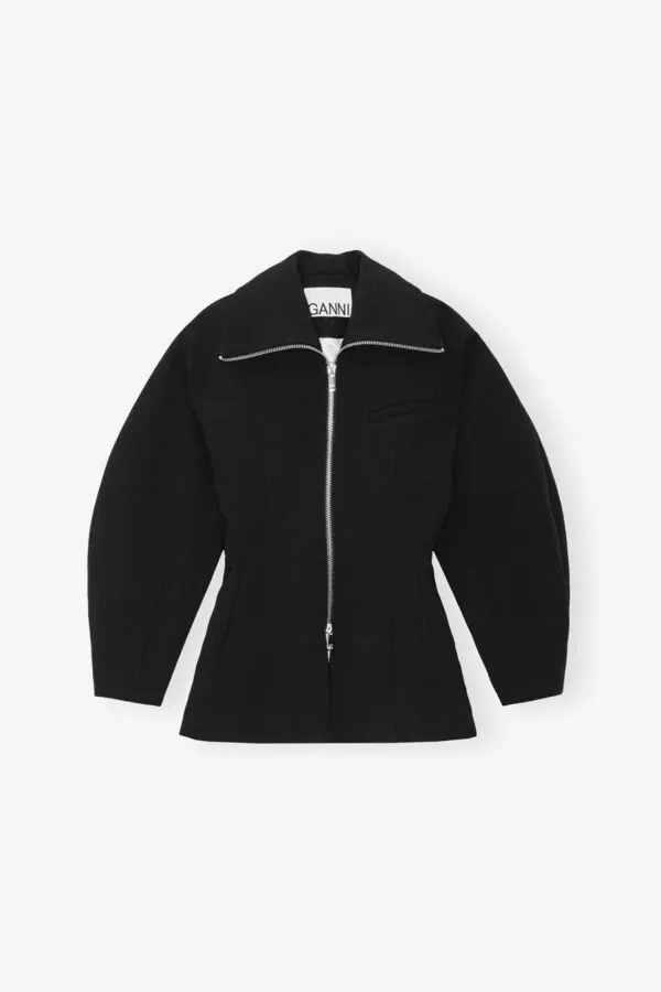 GANNI Bonded Crepe Curve Sleeve Jacket - Black