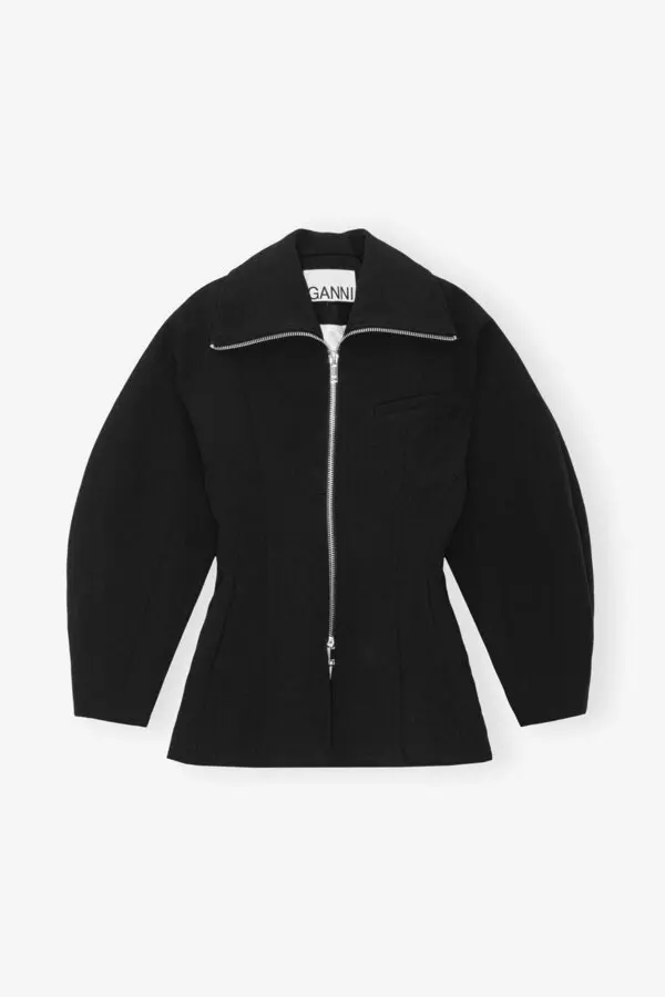 GANNI Bonded Crepe Curve Sleeve Jacket - Black
