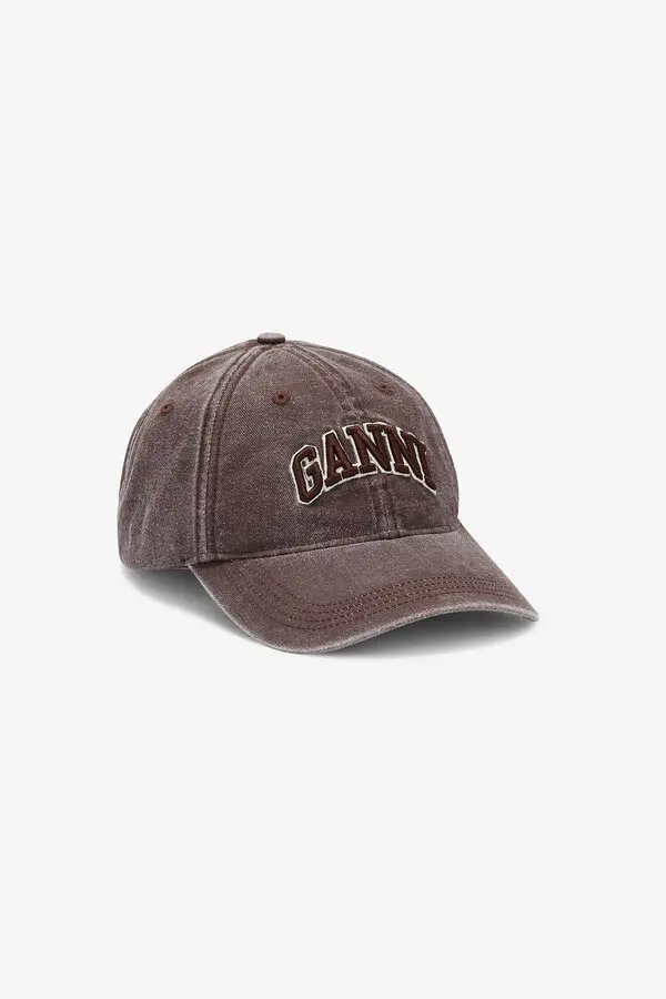 GANNI Washed Canvas Cap - Brown