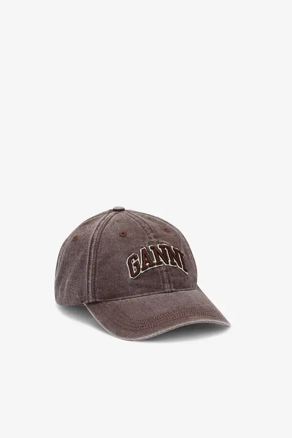 GANNI Washed Canvas Cap - Brown