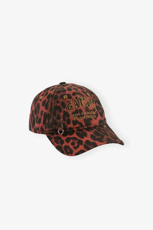 GANNI Leopard Print Cap - Red