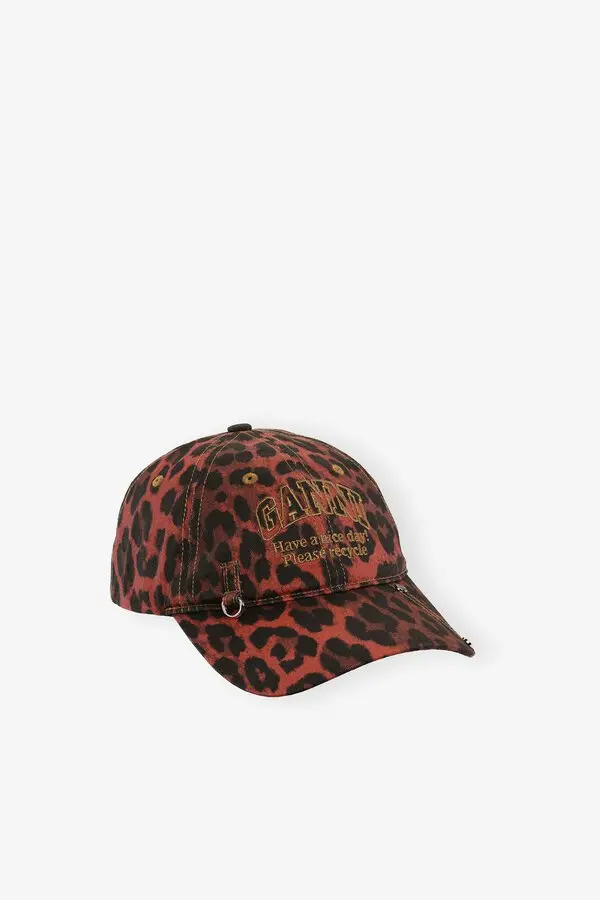 GANNI Leopard Print Cap - Red