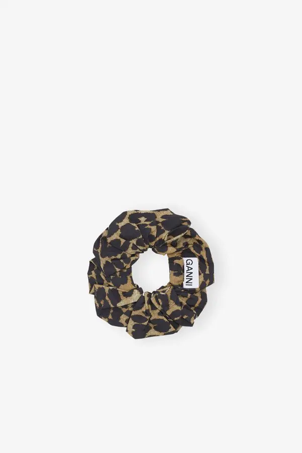 GANNI Leopard Print Cotton Scrunchie - Mixed