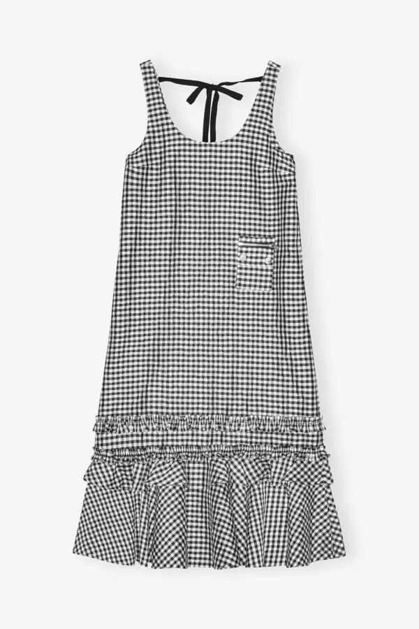 GANNI Crinkled Check Long Dress