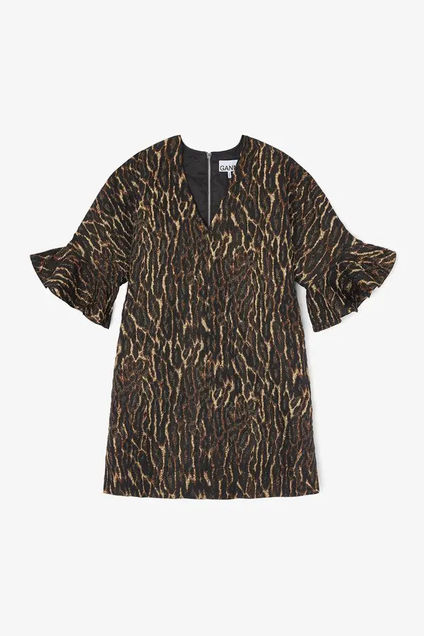 GANNI Metallic Cloque Mini Dress - Bronze