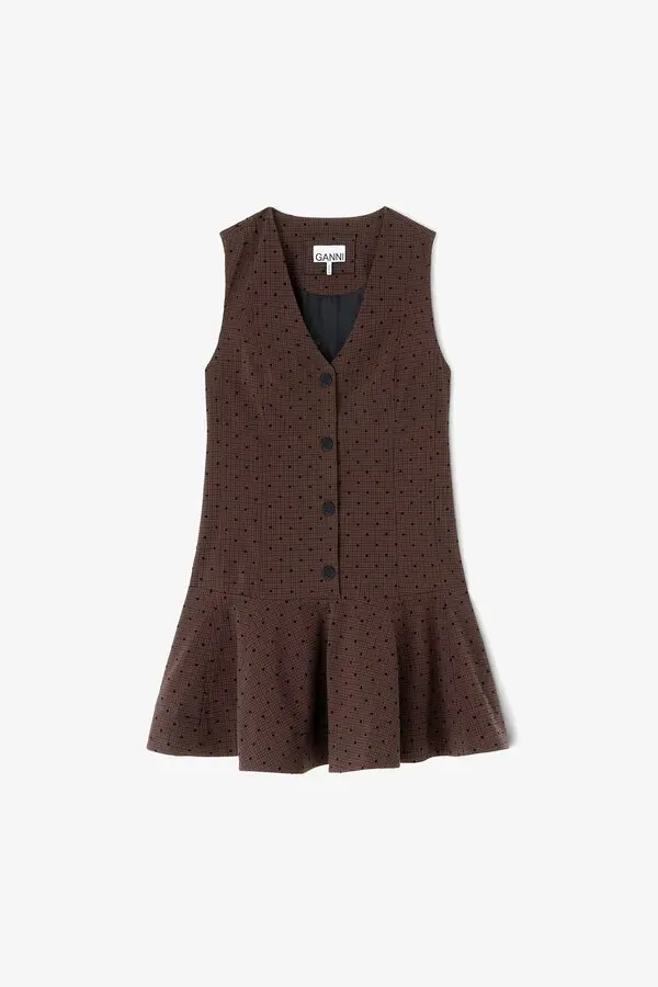 GANNI Flock Check Suiting Dress - Brown