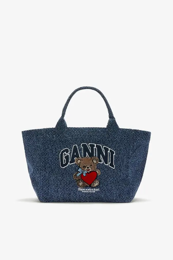 GANNI Denim Bear Tote - Navy