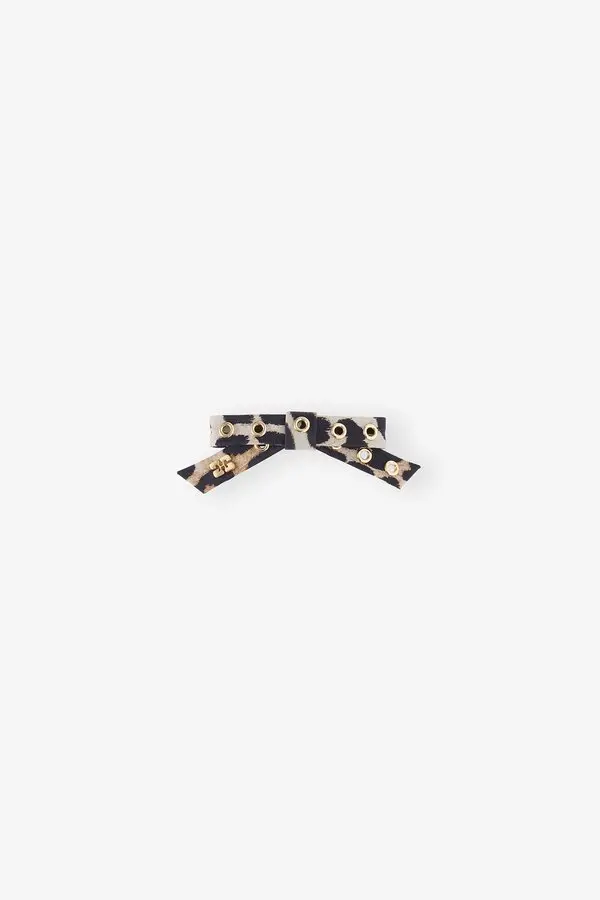 GANNI Leopard Eyelet Bow Barrette - Mixed