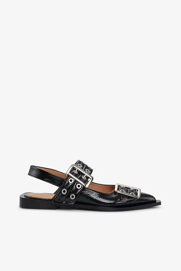 GANNI Buckle Ballerinas - Black