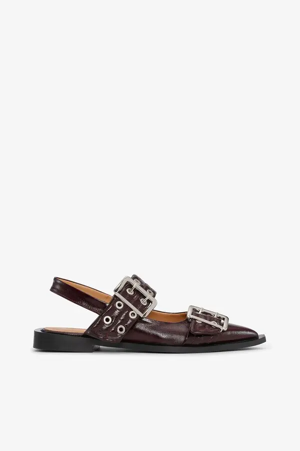 GANNI Buckle Ballerinas - Burgundy Red