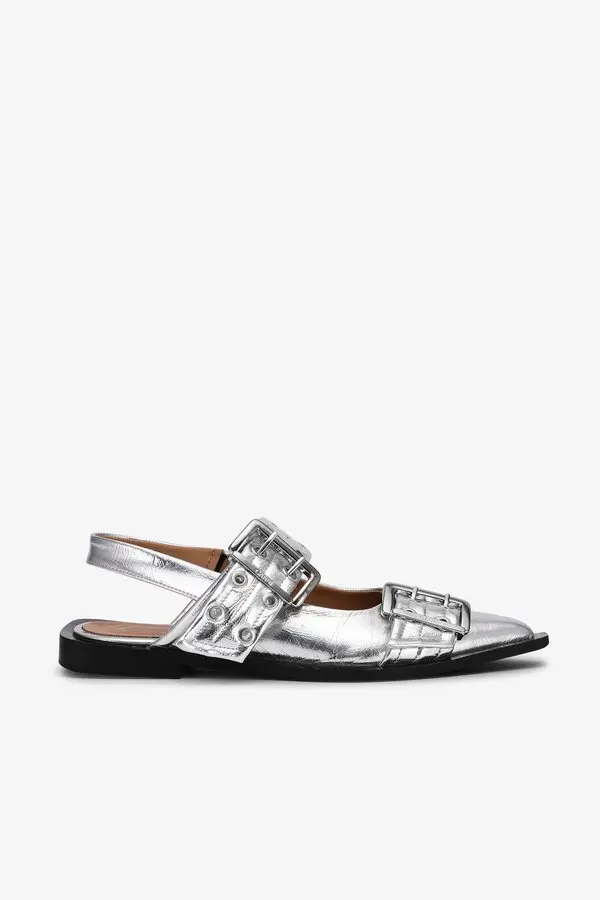 GANNI Buckle Ballerinas - Silver
