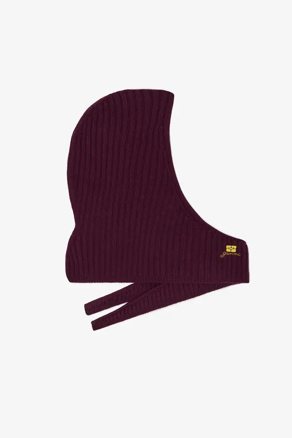 GANNI Wool Mix Balaclava - Burgundy Red