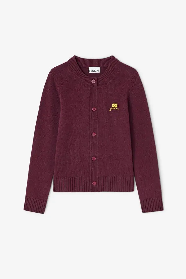 GANNI Wool Mix Cardigan - Burgundy Red