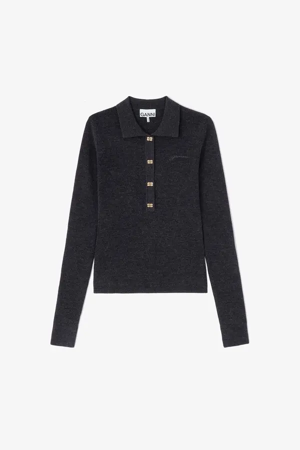 GANNI Knitted Polo Shirt - Mixed
