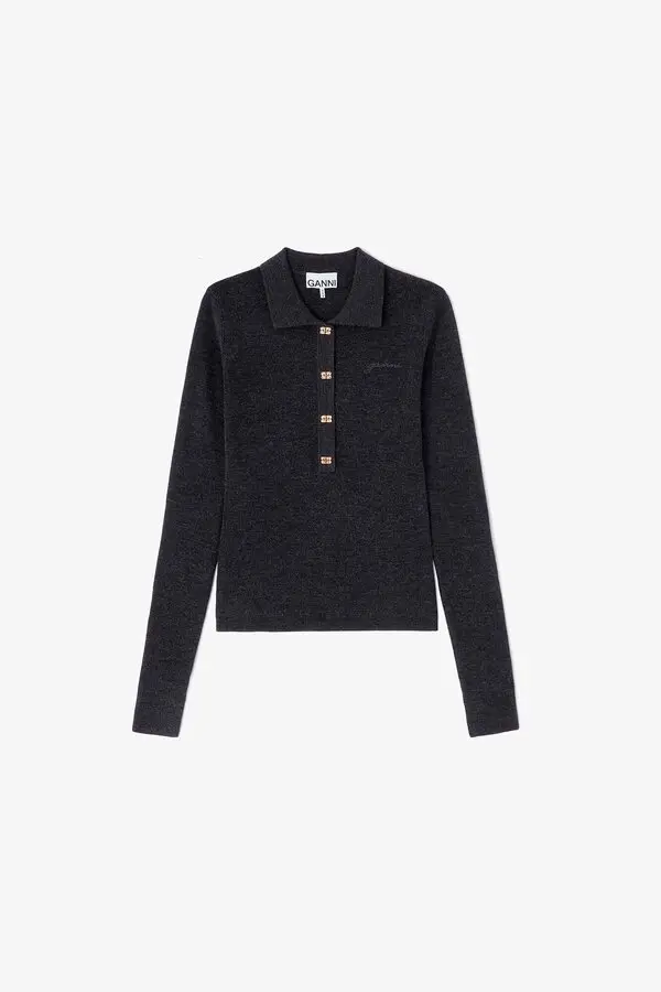 GANNI Knitted Polo Shirt - Mixed
