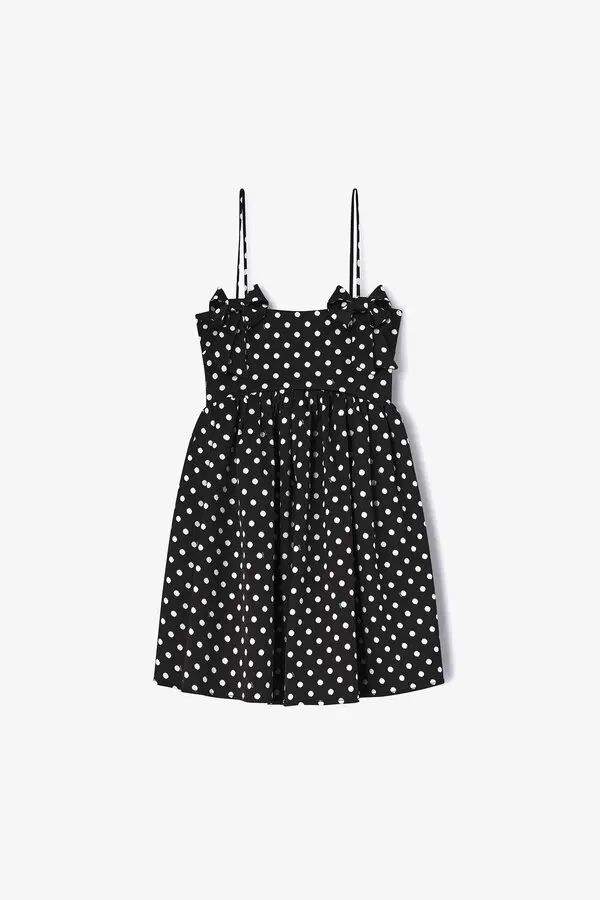 GANNI Polka Dot Satin Mini Dress With Bow Detail