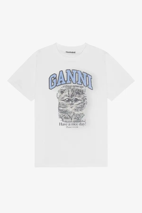 GANNI Relaxed Jersey Kitty T-shirt - White
