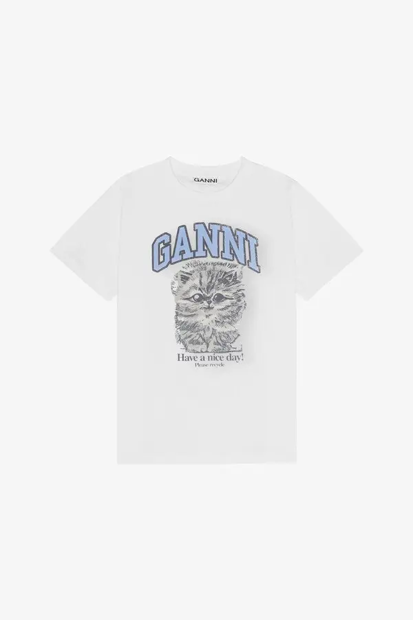 GANNI Relaxed Jersey Kitty T-shirt - White