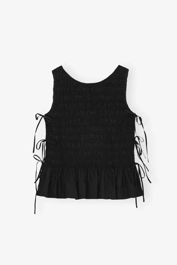 GANNI Cotton Smock Top - Black