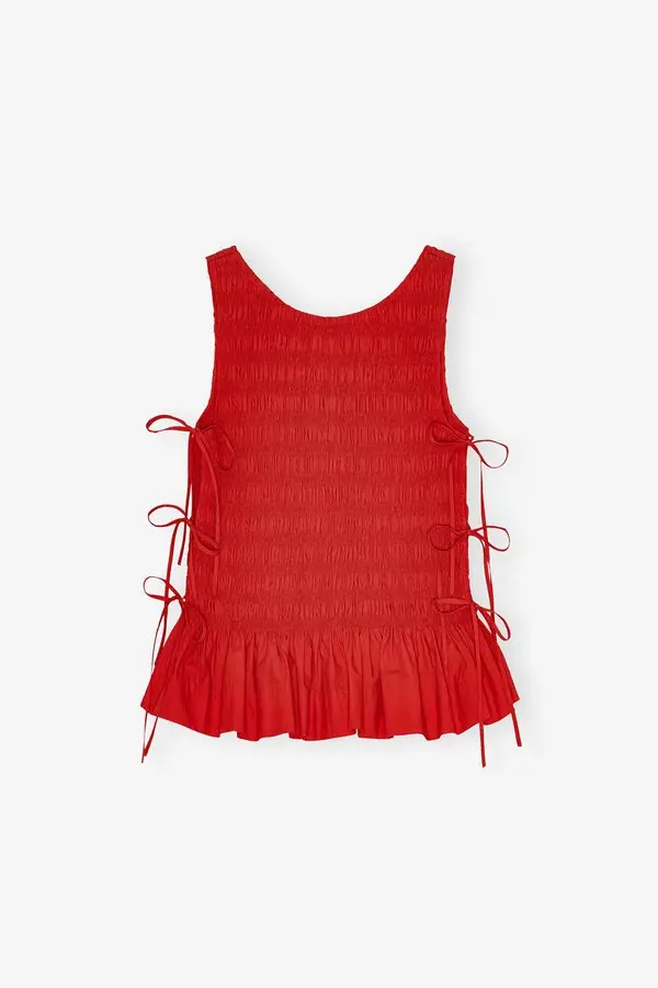 GANNI Cotton Smock Top - Red
