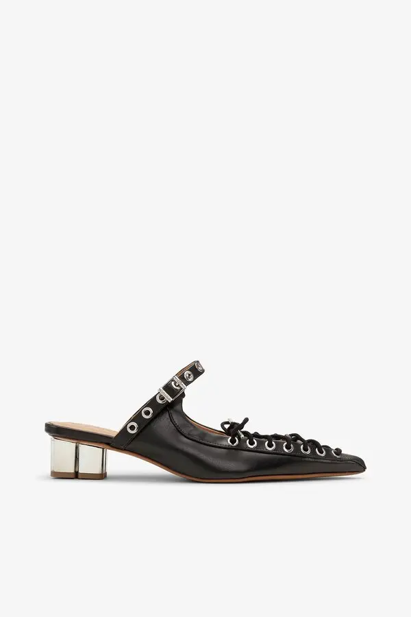 GANNI Lace-up Mules - Black