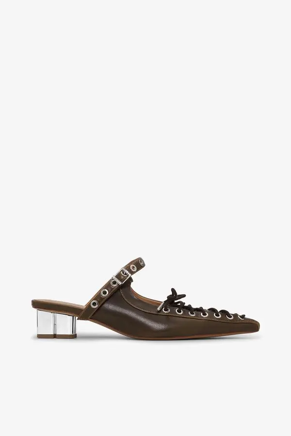 GANNI Lace-up Mules - Green