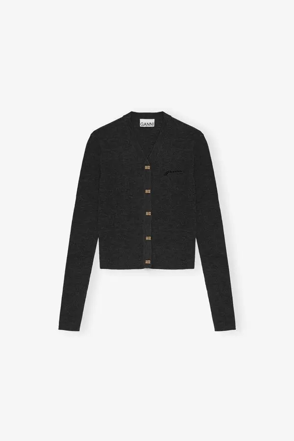 GANNI Mini Ribbed Merino Cardigan - Mixed