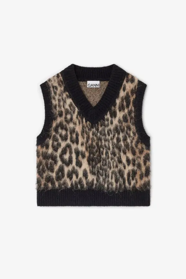 GANNI Leopard Print V-neck Vest - Mixed