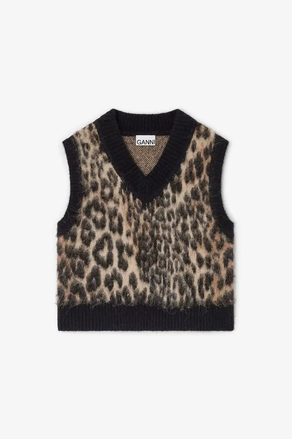 GANNI Leopard Print V-neck Vest - Mixed