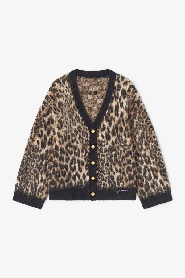 GANNI Leopard V-neck Cardigan - Mixed