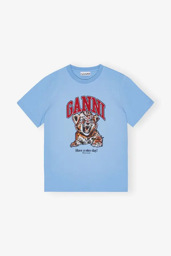 GANNI Relaxed Jersey Tiger T-shirt - Blue