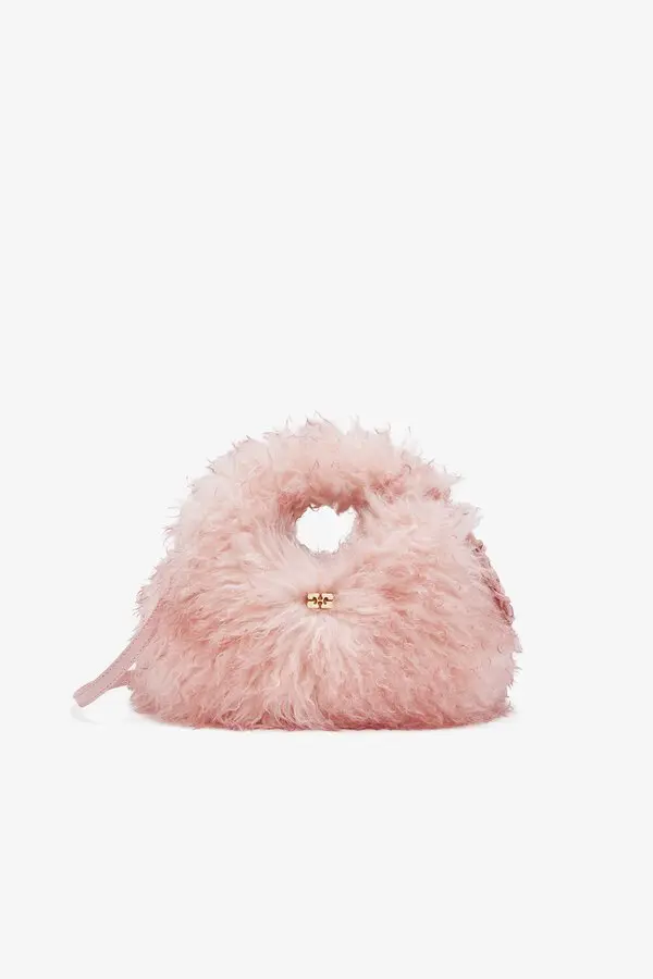 GANNI Fur Mini Hobo Bag - Pink
