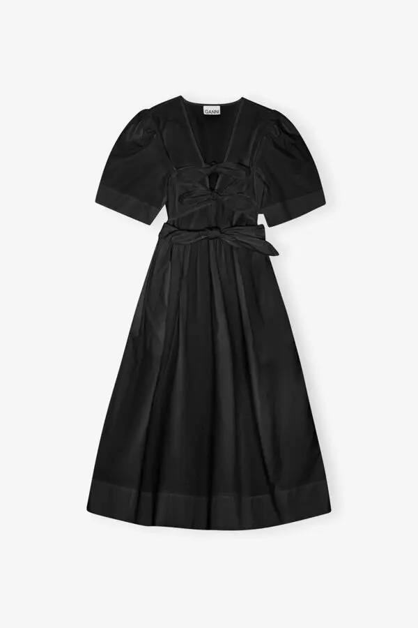 GANNI Stretch Cotton Midi Dress - Black