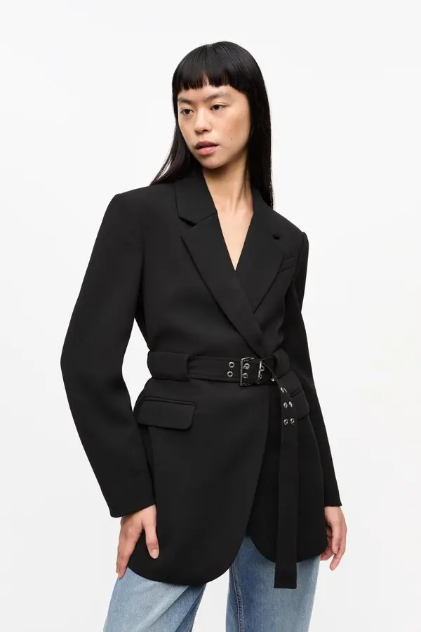 GANNI Bonded Crepe Blazer - Black