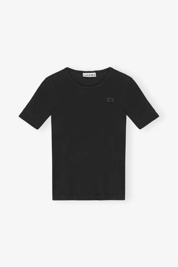 GANNI Ribbed T-shirt - Black