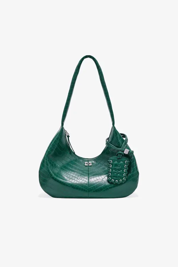 GANNI Croco Medium Hobo Bag - Green