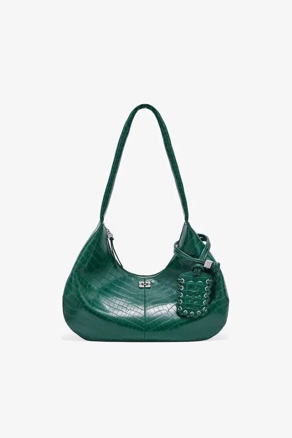 GANNI Croco Medium Hobo Bag - Green