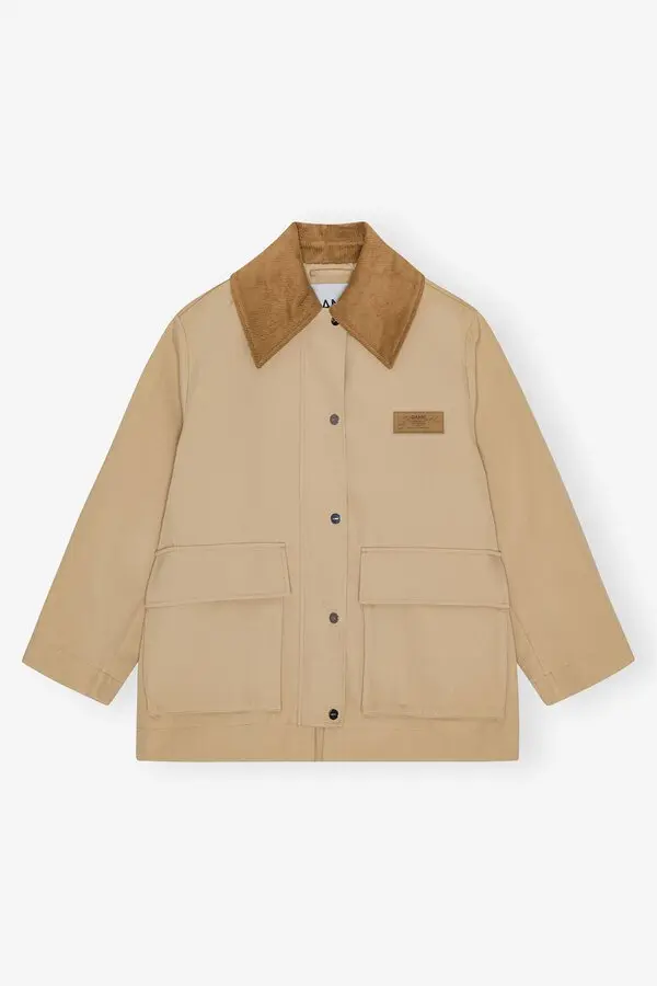 GANNI Twill Midi Jacket - Beige