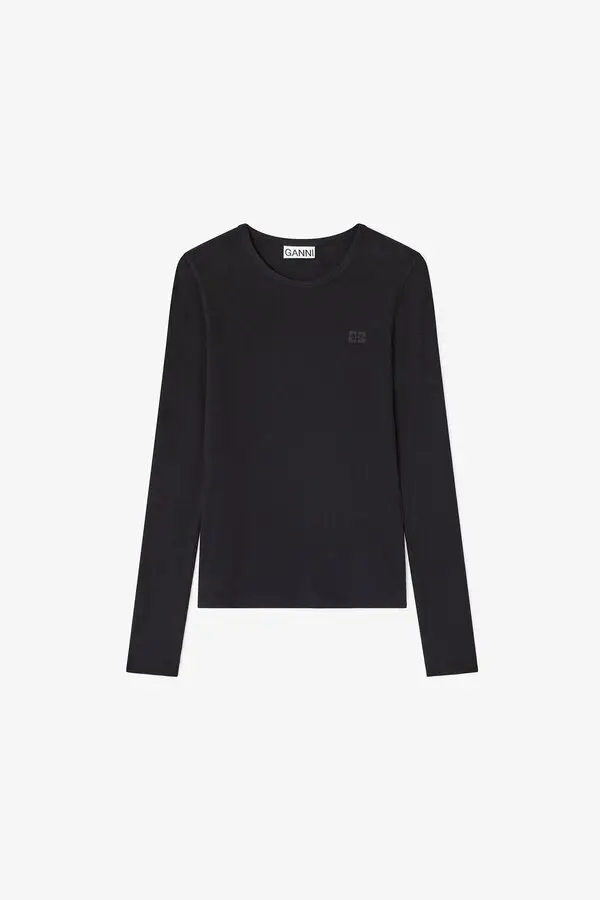 GANNI Ribbed Long-sleeve Top - Black