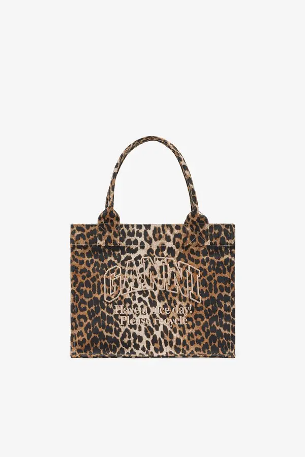 GANNI Leopard Print Canvas Tote Bag - Mixed