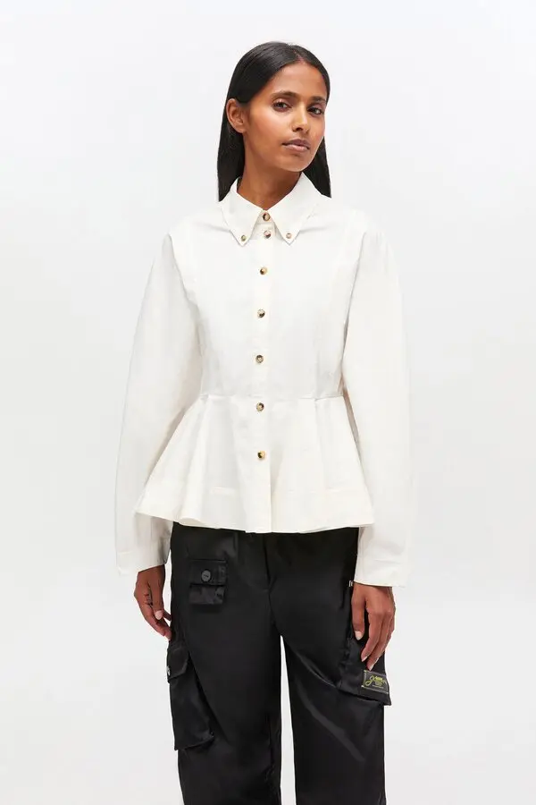 GANNI Ivory Peplum Shirt - White