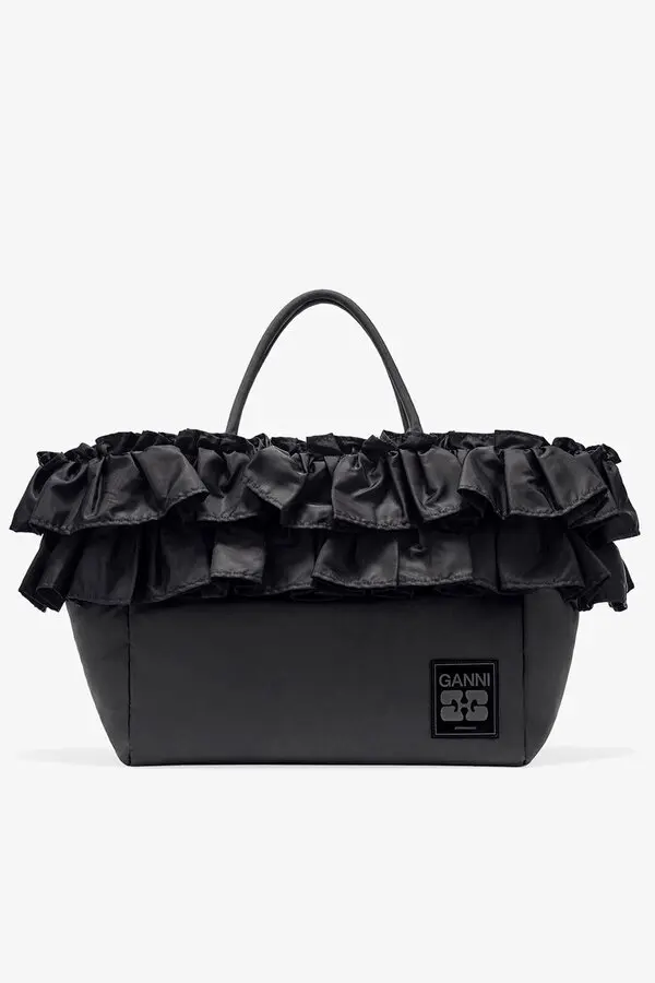 GANNI Xxl Ruffle Tote - Black