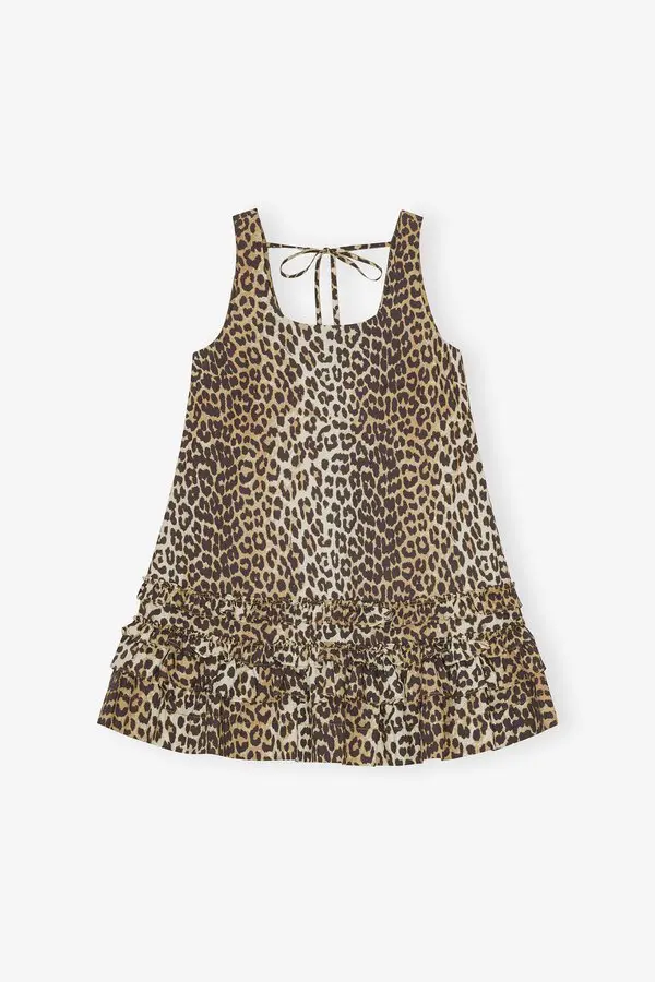GANNI Leopard Cotton Poplin Mini Dress - Mixed