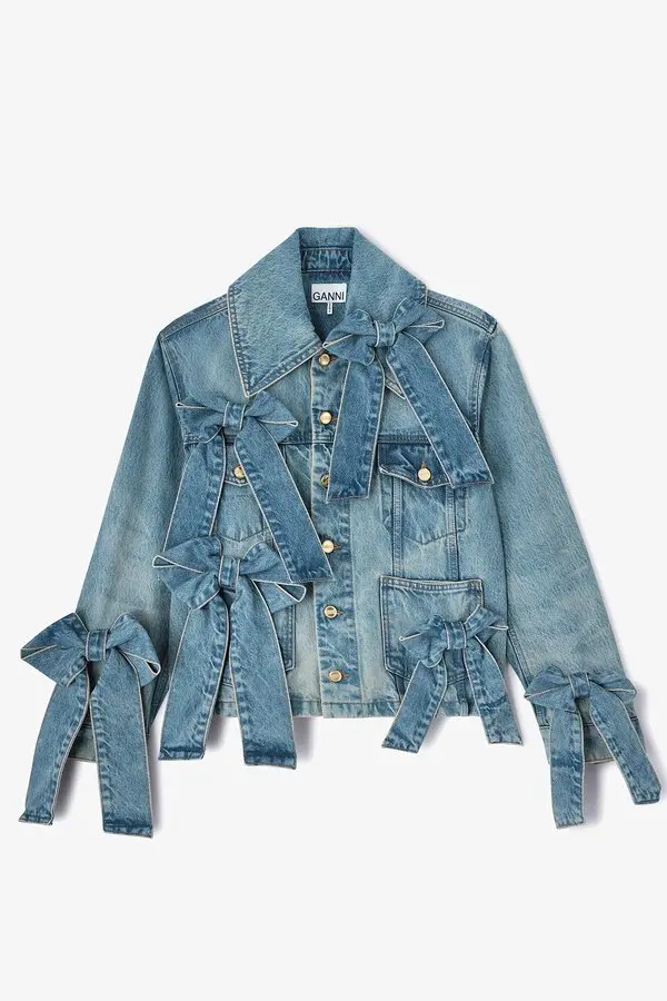 GANNI Light Rigid Denim Bow Jacket - Blue