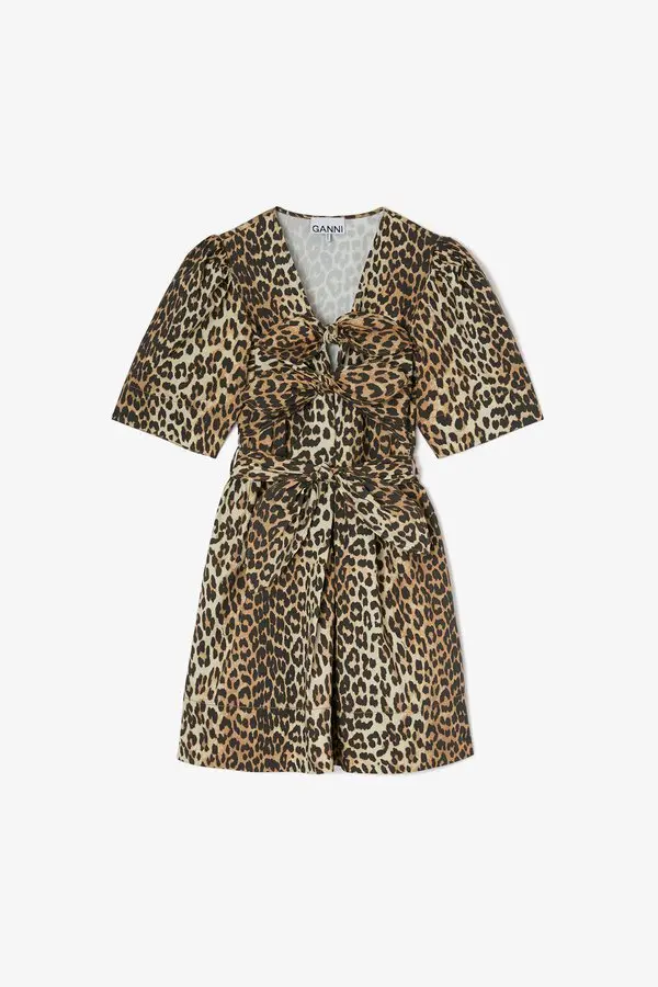 GANNI Leopard Cotton Mini Dress - Mixed