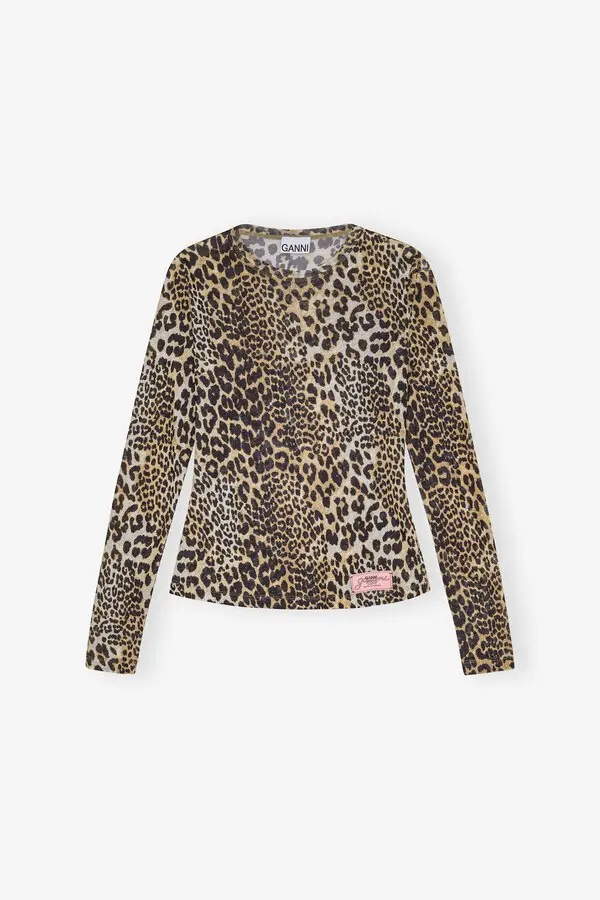 GANNI Leopard Printed Mesh Top
